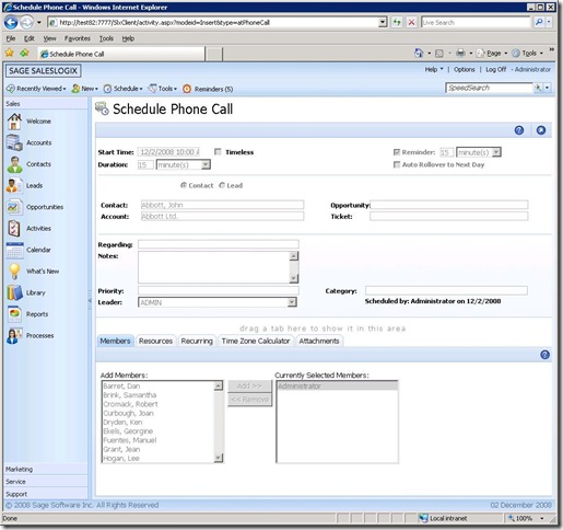 SalesLogix Web 7.5 Calendar Limitations for Admin | Customer FX